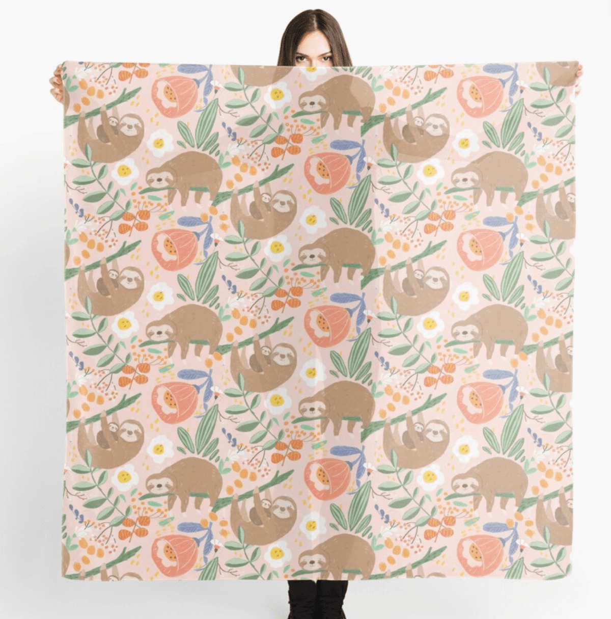 Extra Large Scarf - Pink Sloth Family by Suki McMaster — sukimcmaster