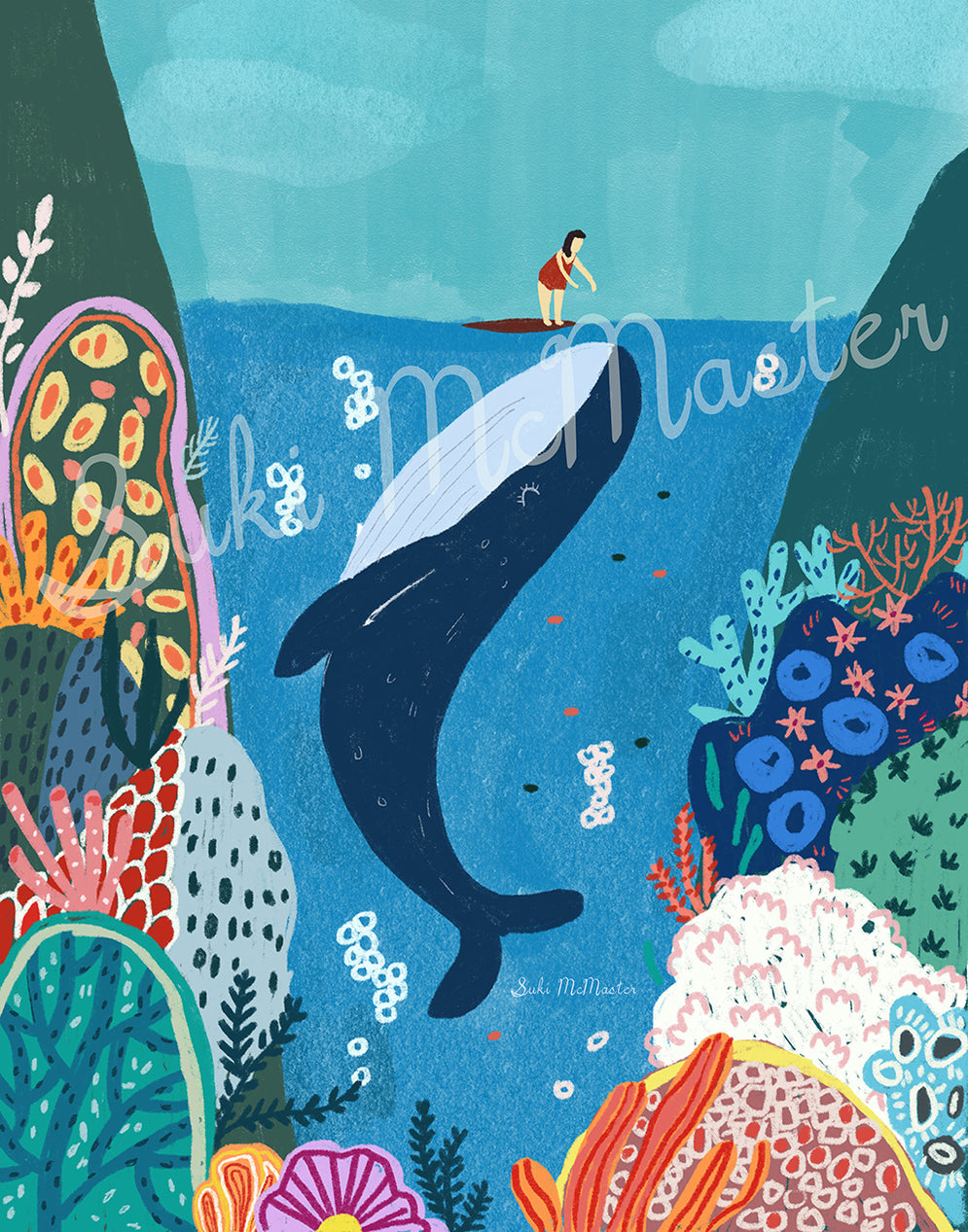 Wall Art Print - Surfer and Whale by Suki McMaster — sukimcmaster