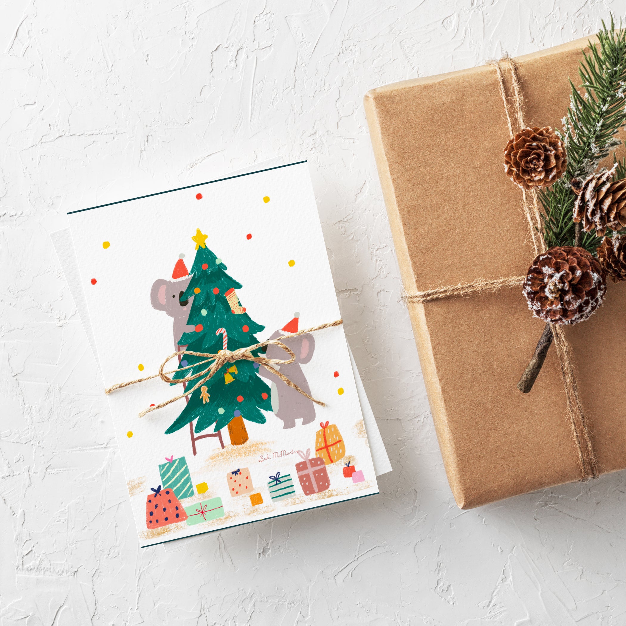 Christmas Tree and Koala Greeting Card | Australian Xmas Card by Suki McMaster — sukimcmaster