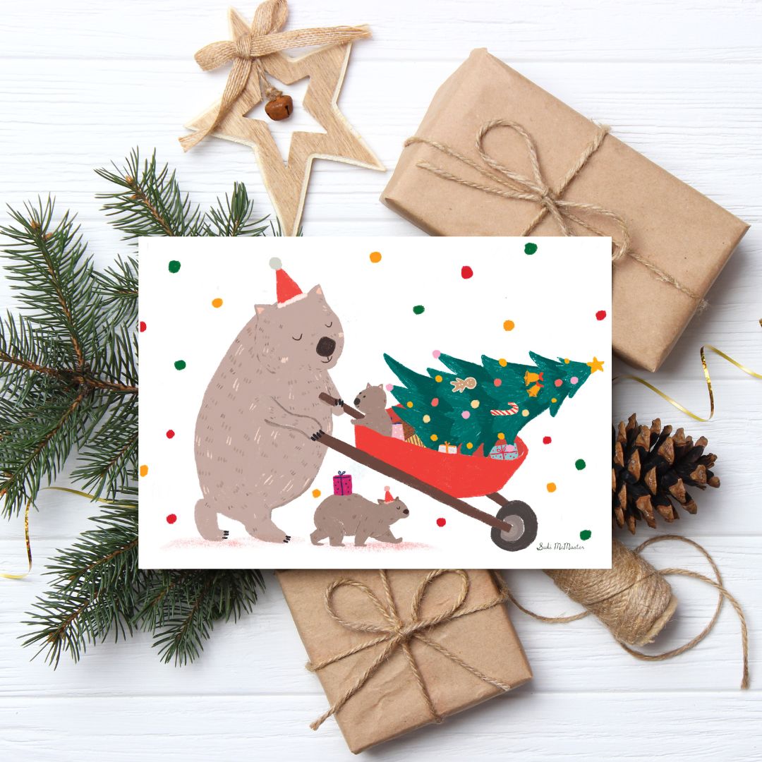 Wombat Christmas Greeting Card | Australian Xmas Card by Suki McMaster ...