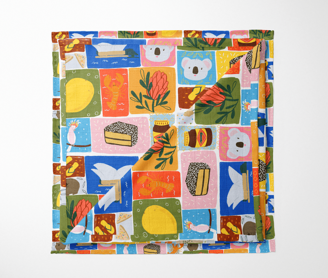 Bamboo Baby Muslin Blanket Swaddle Wrap - Aussie Icons by Suki McMaster ...