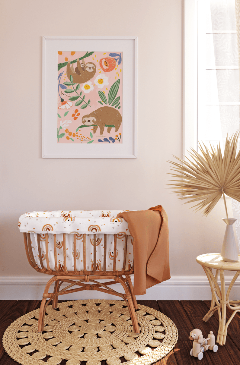 Wall Art Print - Sloth Family in Pink by Suki McMaster — sukimcmaster