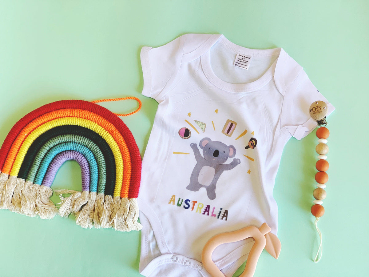 Personalised Onesie Romper - Australian Icons Happy Koala by Suki McMa ...