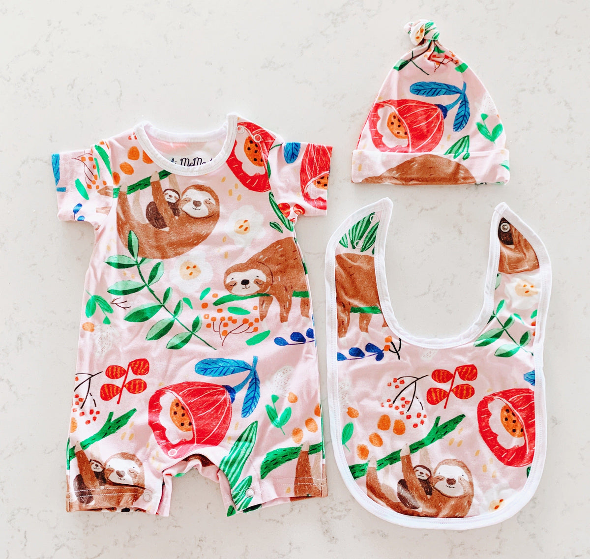 Australian Designed Baby Onesie Romper Set - Pink Sloth Family by Suki ...