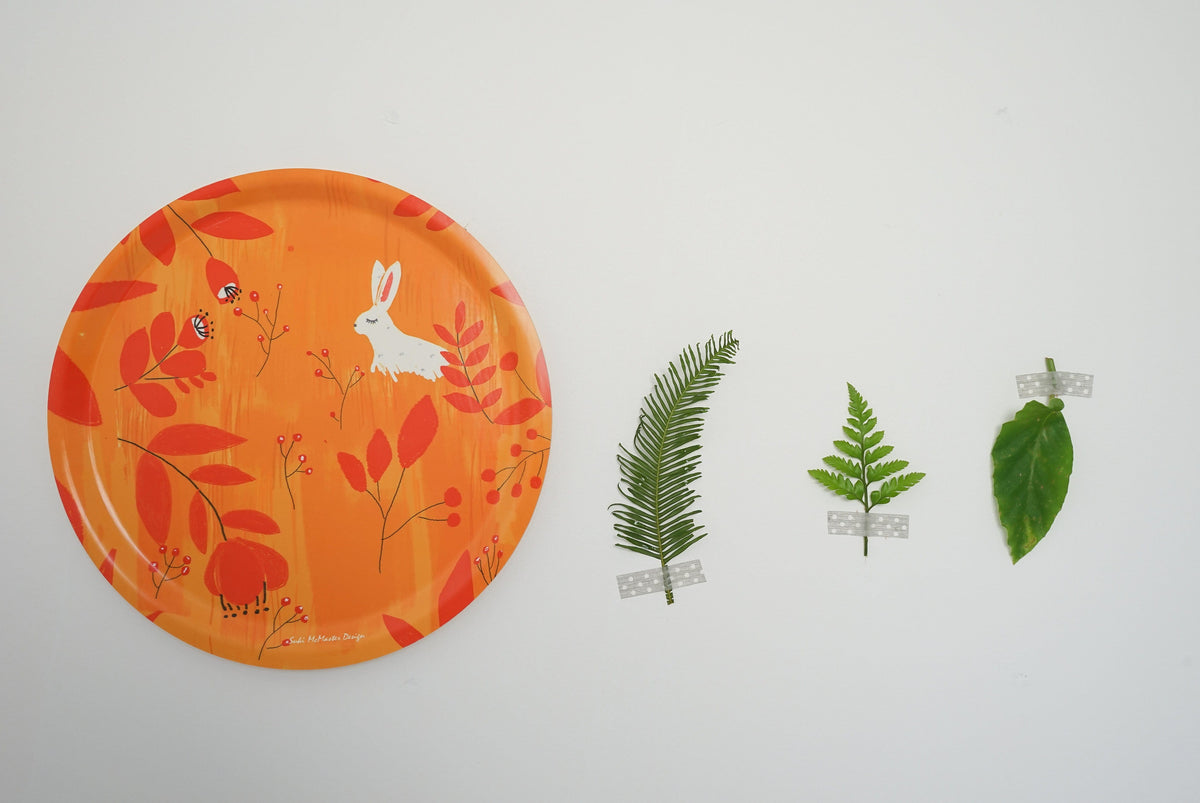 Suki McMaster Round Birchwood Tray - Autumn Rabbit — sukimcmaster